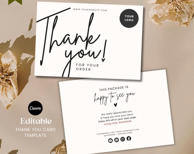 Editable Thank You Card Design | Printable Card Design | DIY Canva ...