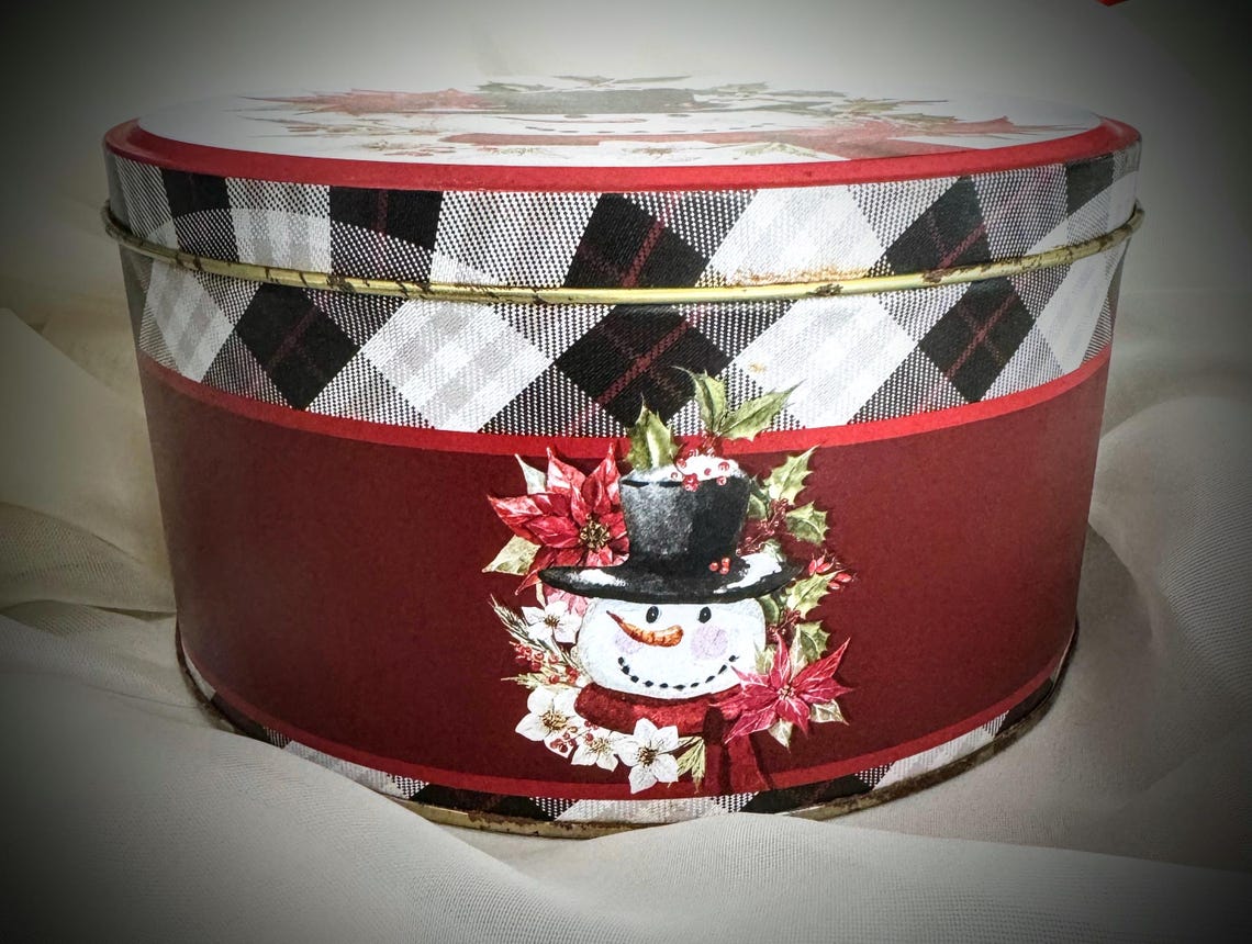 Vintage Snowman Tin - Etsy