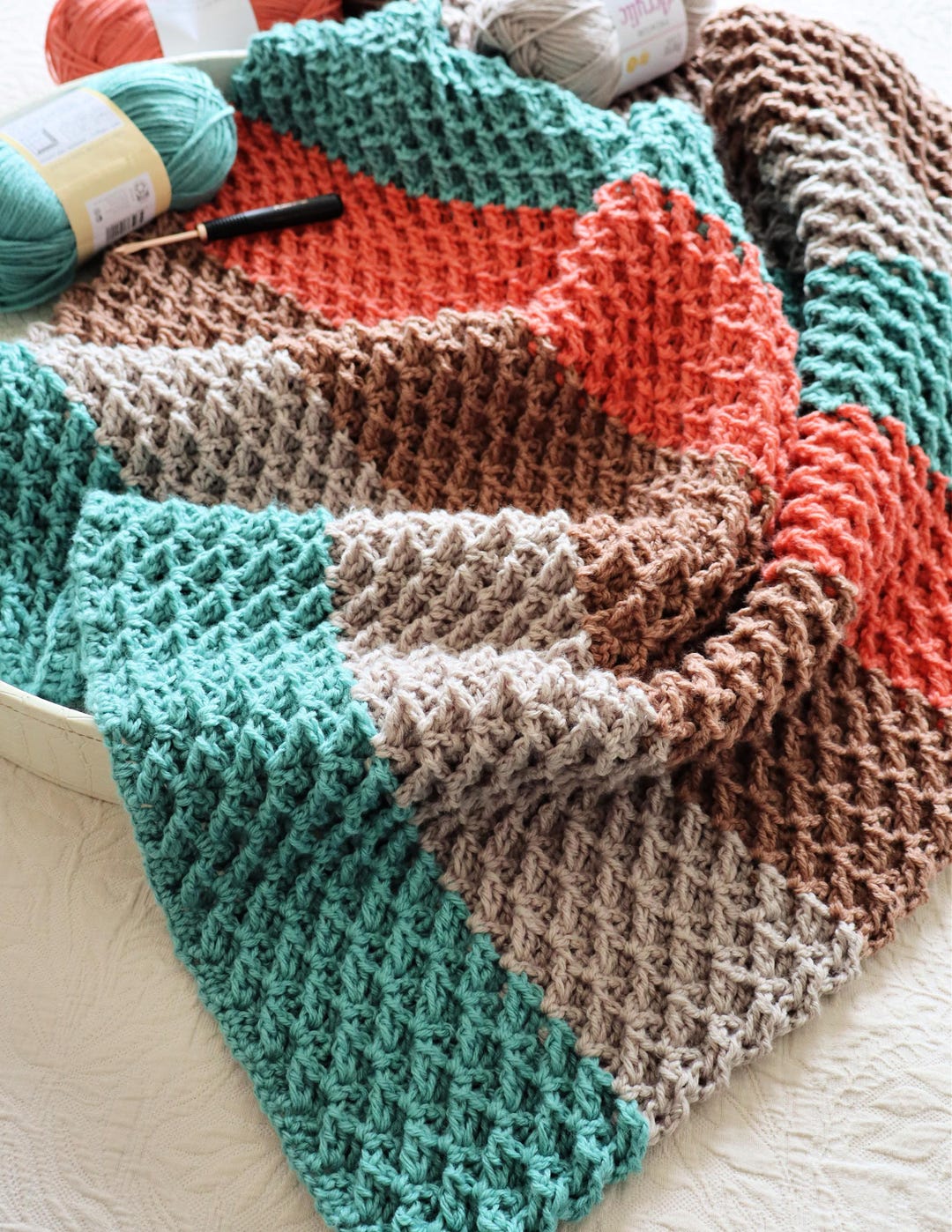CROCHET PATTERN Diagonal Reversible Waffle Blanket - Make to Any Size ...