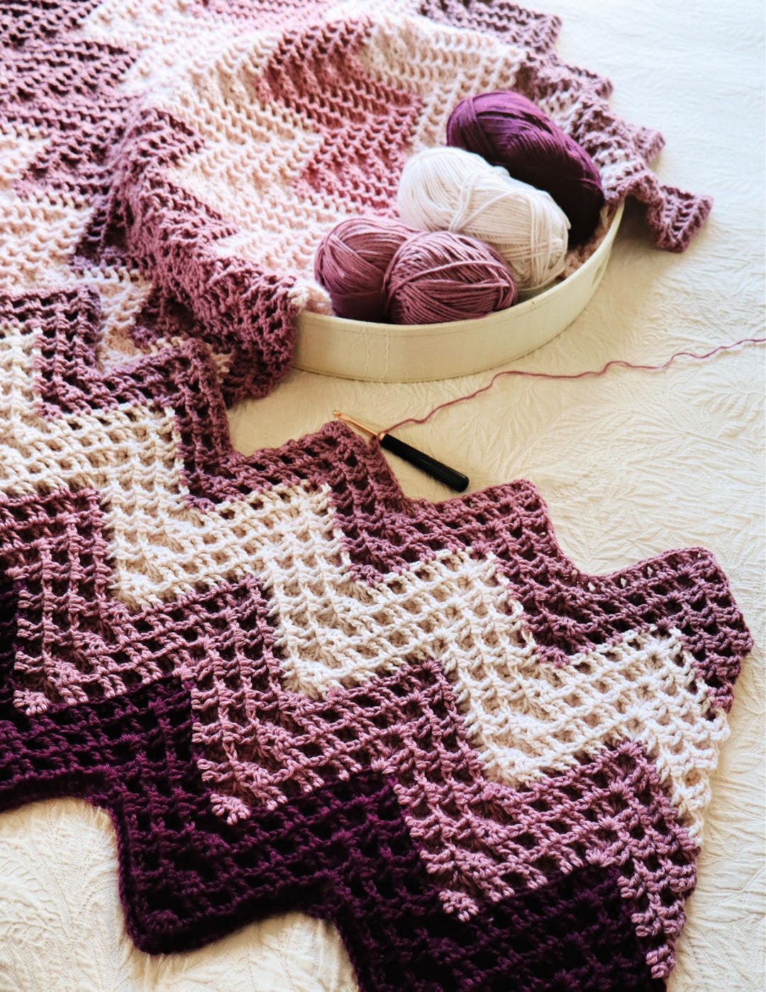 CROCHET PATTERN Reversible Waffle Chevron Blankets - 2 Styles - PDF ...