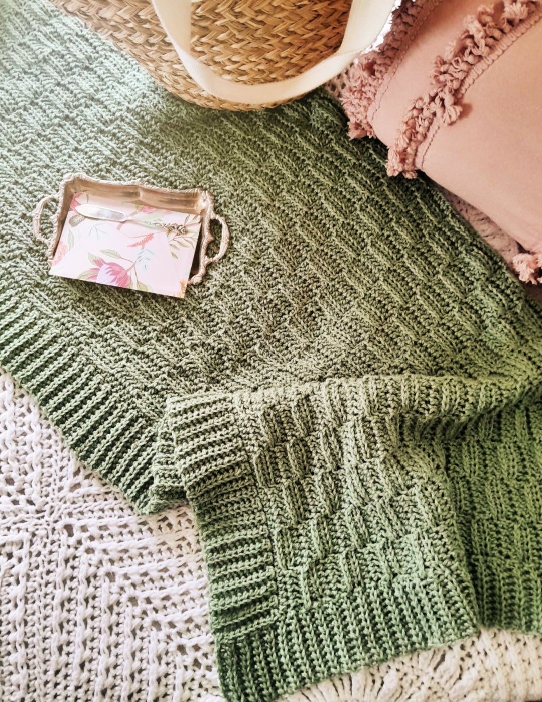 CROCHET PATTERN Knit-look Basketweave Afghan - Make to Any Size ...