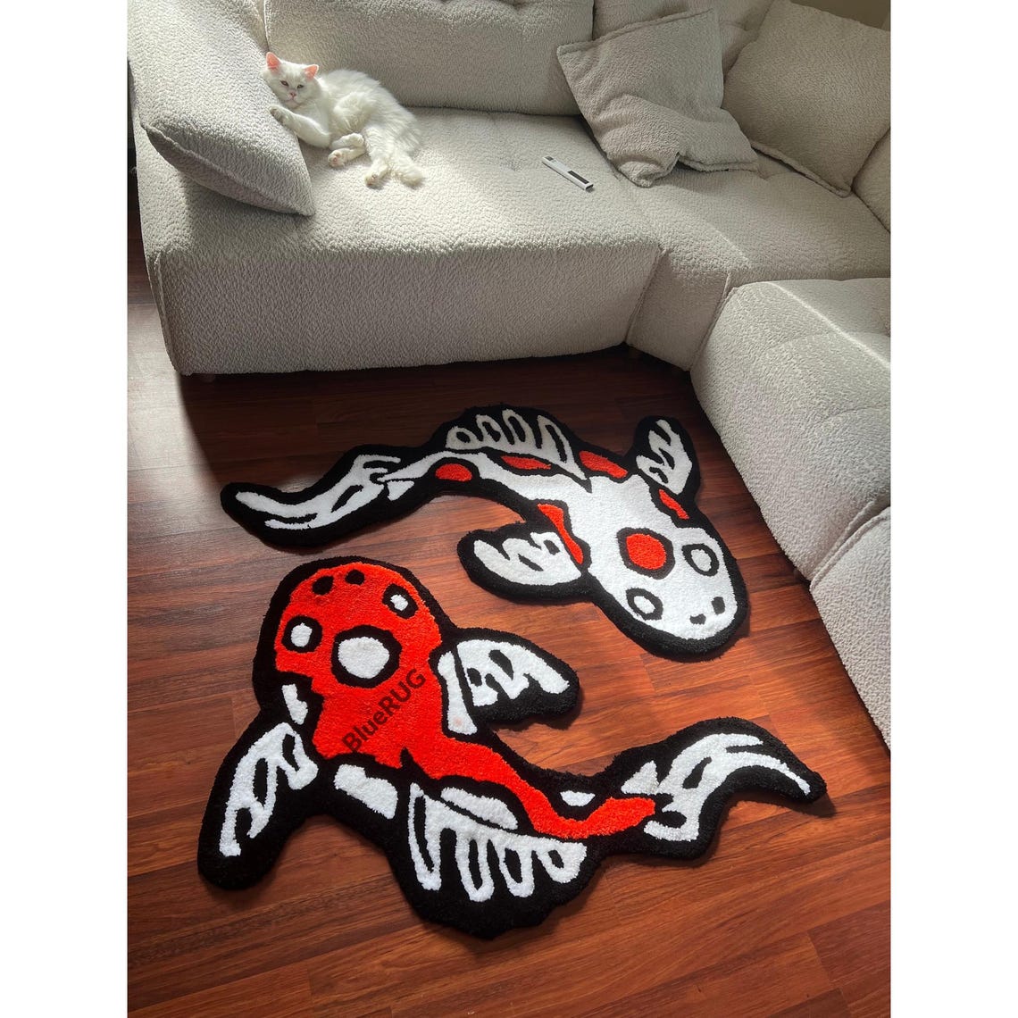 Blue Koi Yin Yang Fish Rug | Custom Asian Tufted Rug | Fluffy & Soft ...