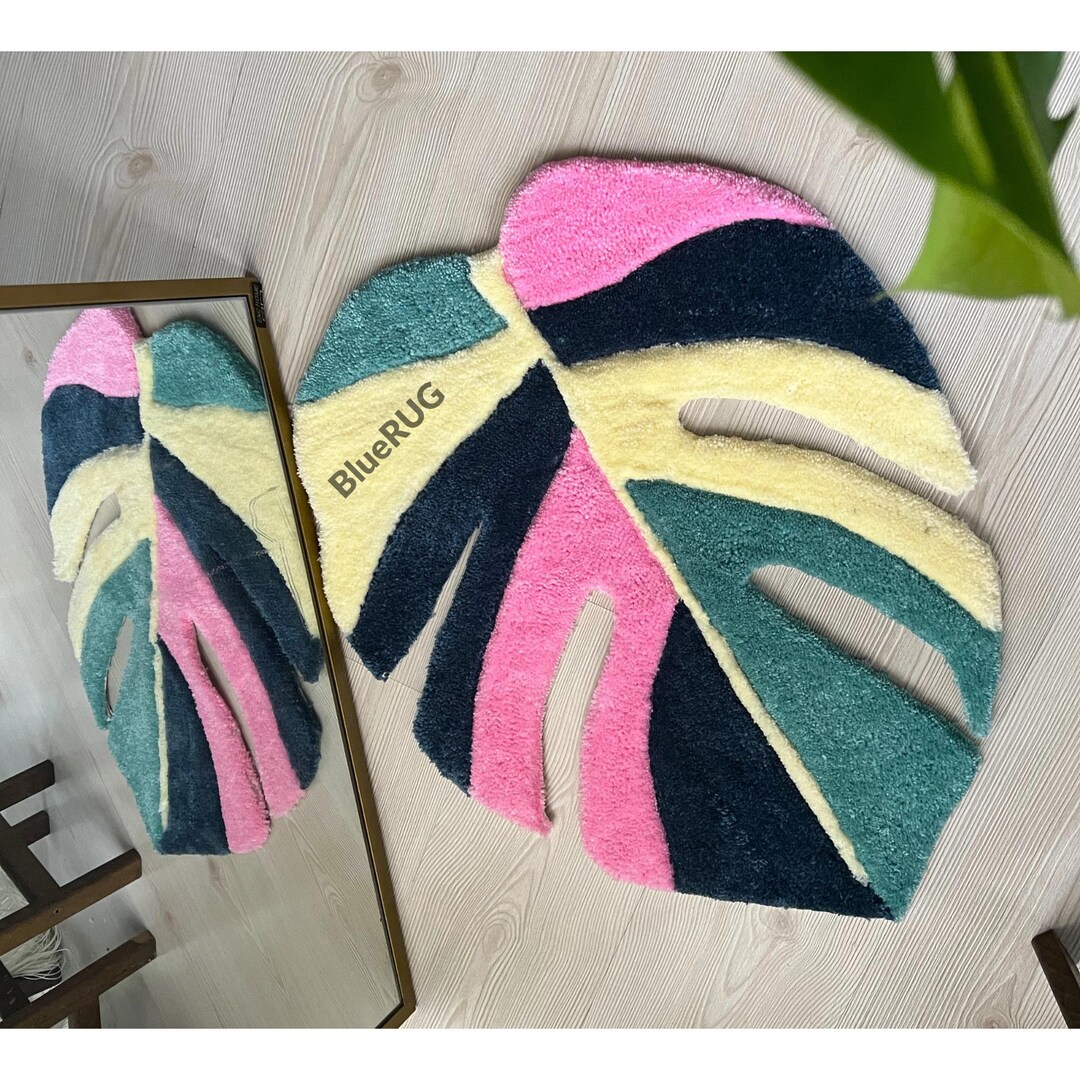 Monstera Leaf Tufted Rug Leaf Tufted Rug Pastel Tufting Rug - Etsy