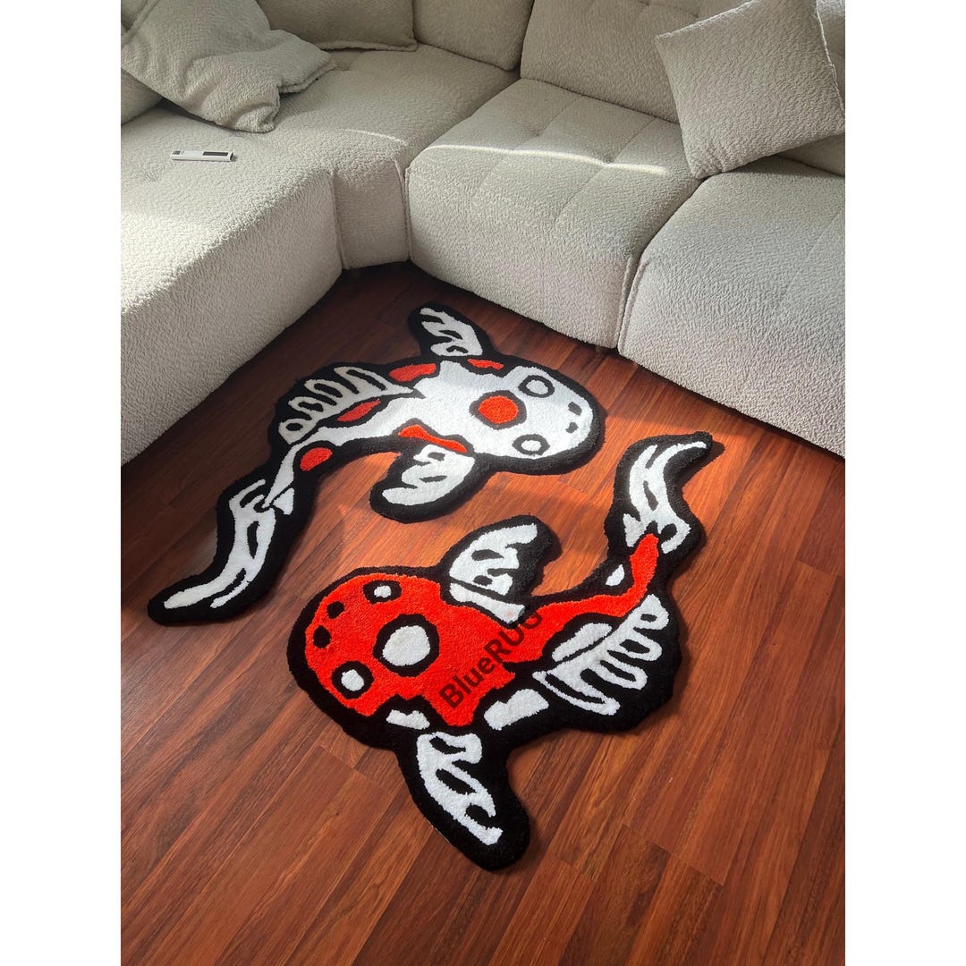 Orange Koi Yin Yang Fish Rug Custom Asian Tufted Rug Fluffy & Soft ...