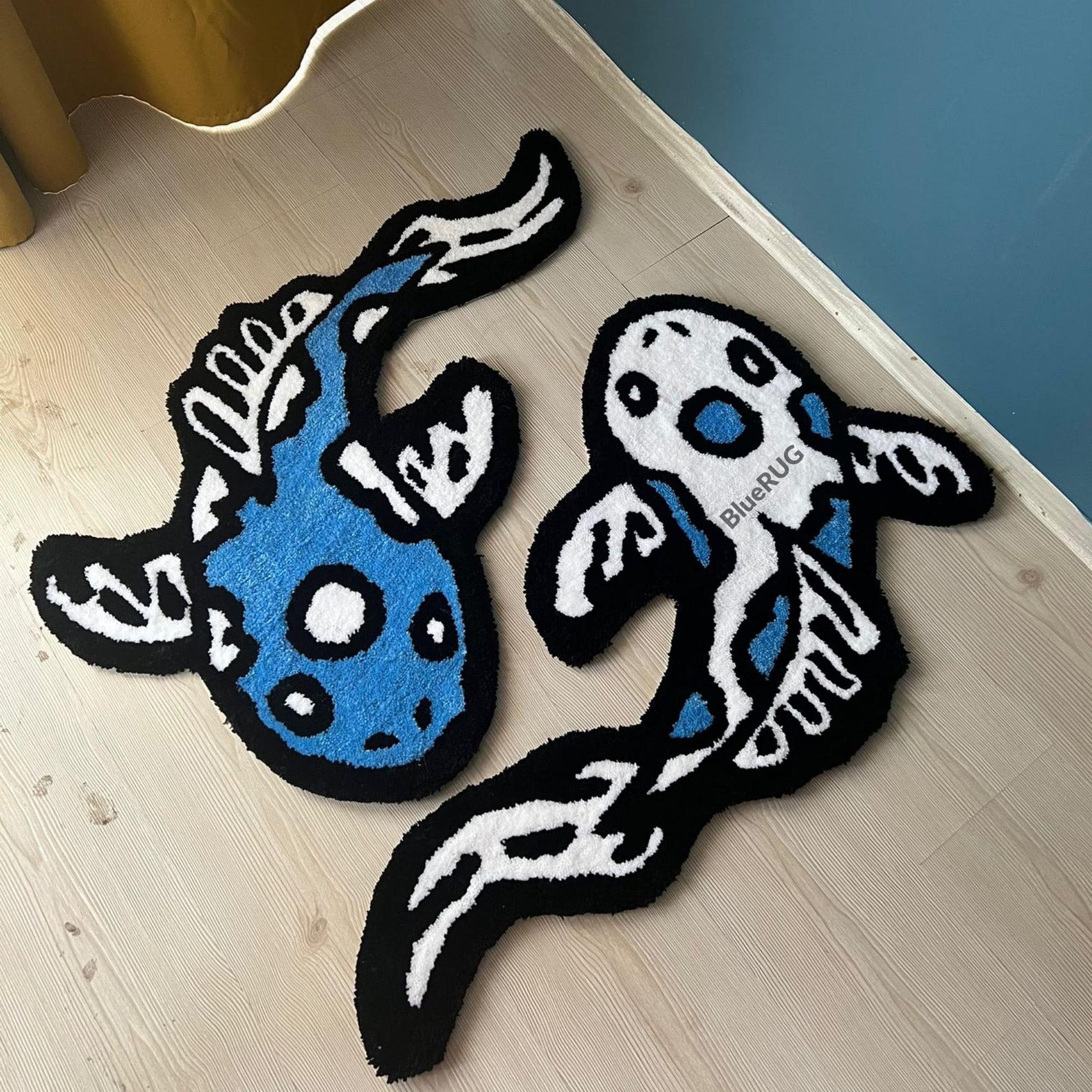 Blue Koi Yin Yang Fish Rug | Custom Asian Tufted Rug | Fluffy & Soft ...