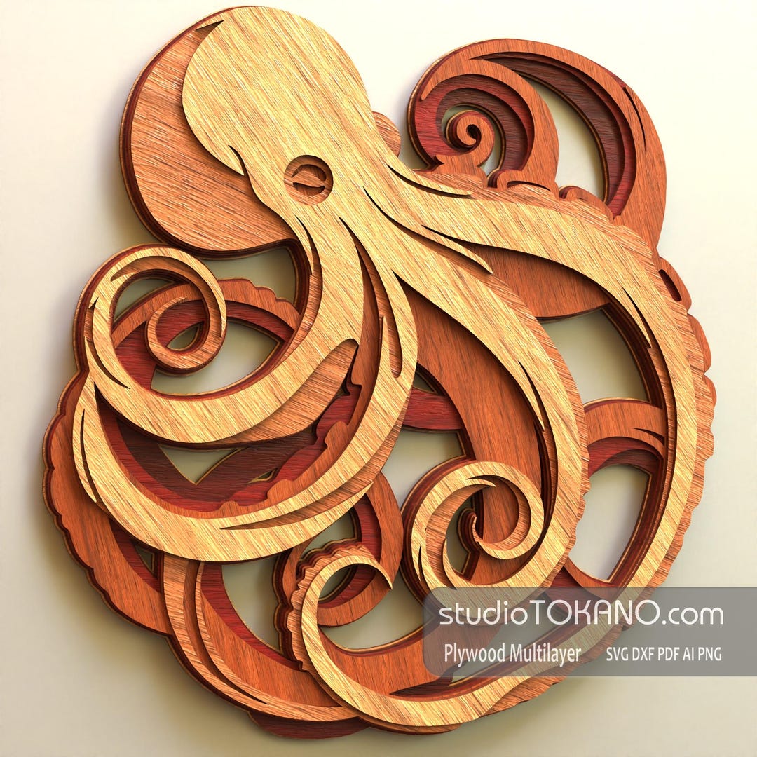3D Layered Octopus SVG, Octopus Laser Cut File, Octopus Plywood Art Cut ...
