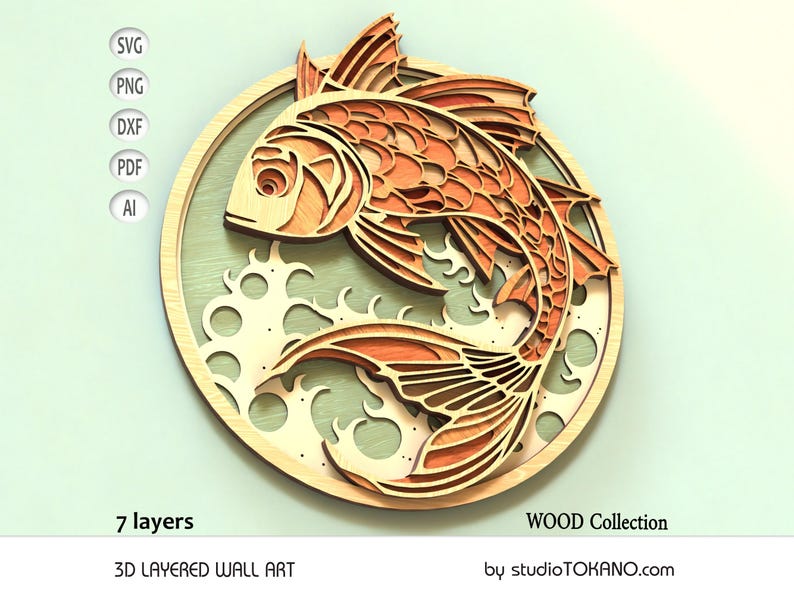 3D Layered Laser Cut File for Wooden Plywood Wall Art Koi Fish. Multi ...