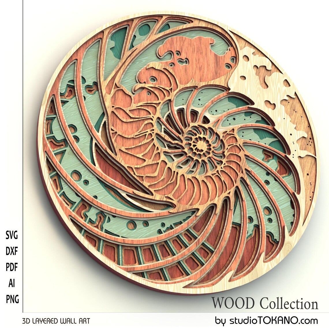 3D Layered Nautilus SVG, Shell Laser Cut File, Ocean Plywood Art Cut ...
