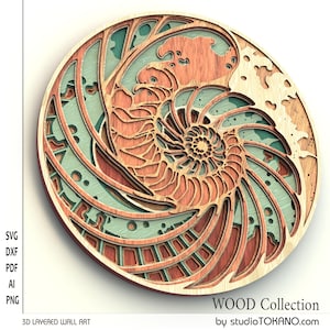 3D Layered Nautilus SVG, Shell Laser Cut File, Ocean Plywood Art Cut ...