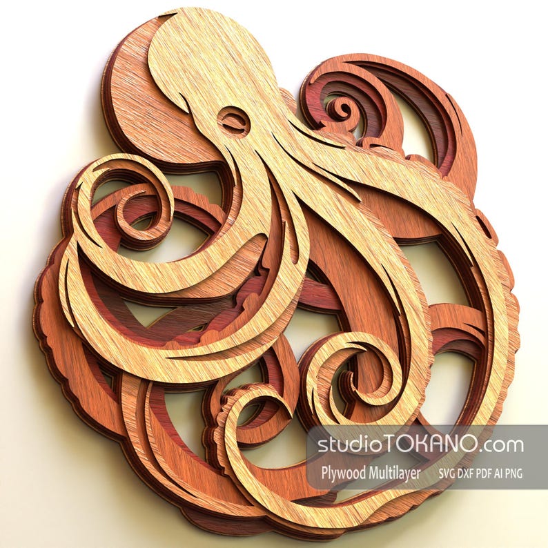 3D Layered Octopus SVG, Octopus Laser Cut File, Octopus Plywood Art Cut ...