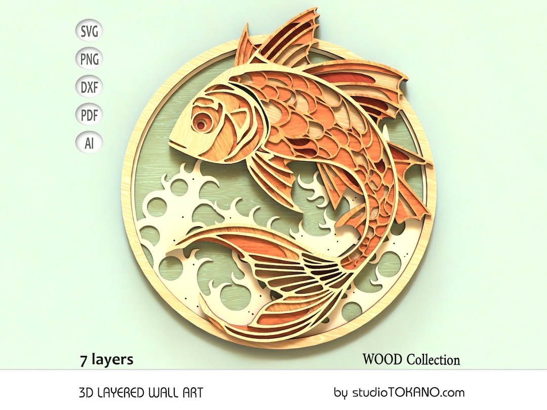 3D Layered Laser Cut File for Wooden Plywood Wall Art Koi Fish. Multi ...