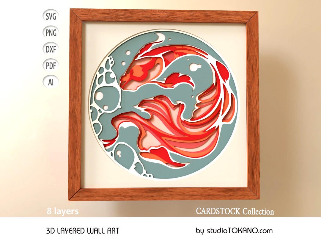 3D Layered Koi Fish Multilayer Cricut Svg Cardstock Mandala, Papercut ...