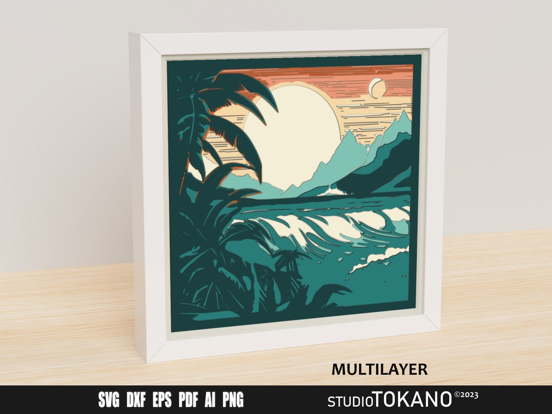 3D Multilayer Laser Cut, Layered SVG, Tropical Sunset for Glowforge ...