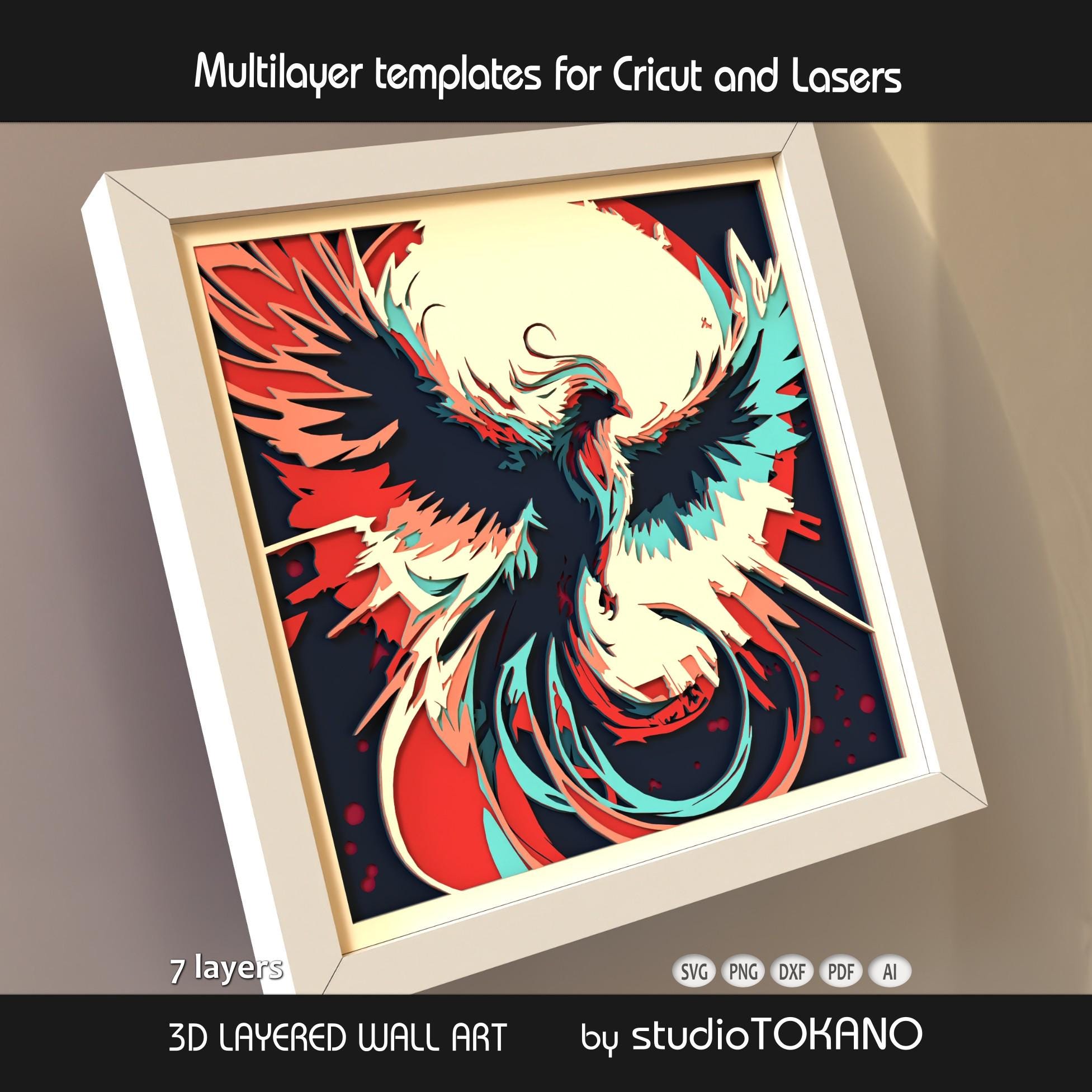 Laser Cut Shadow Box Phoenix SVG | Multilayer Fire Bird Papercut ...