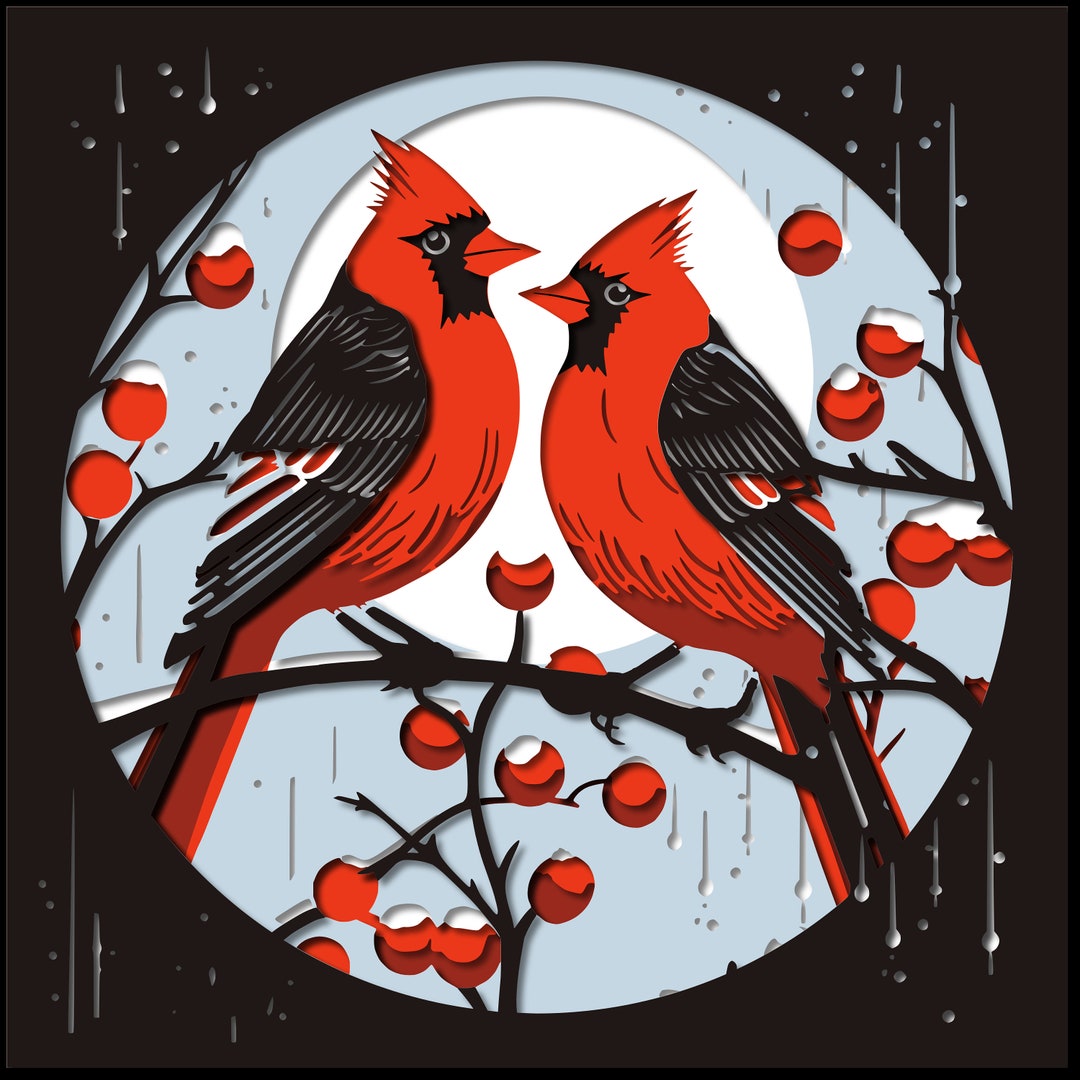 3D Multilayer Laser Cut, Layered Svg,winter Cardinals Shadowbox for ...