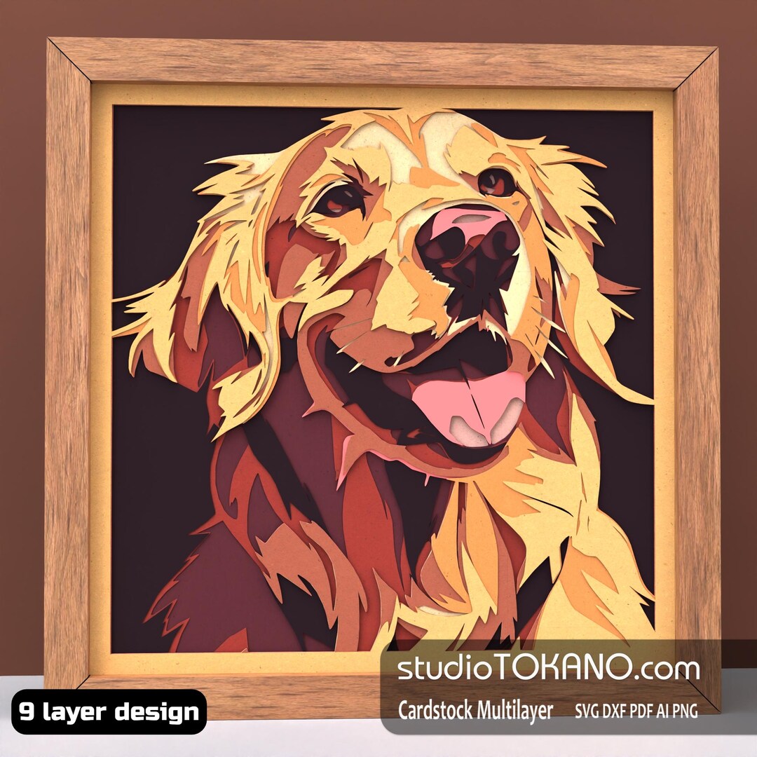 3D Golden Retriever SVG for Cricut, Silhouette, Laser. Layered ...