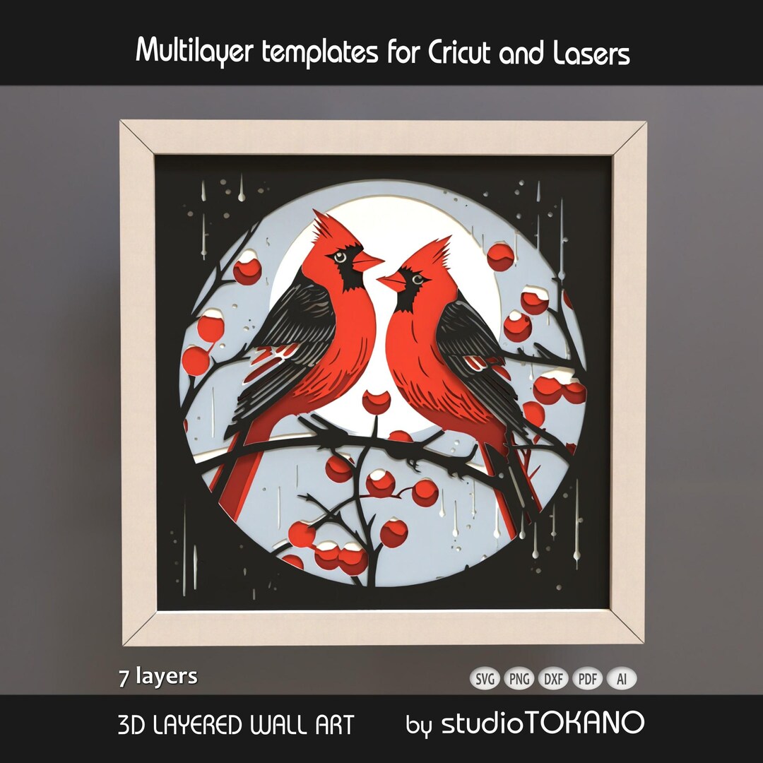 3D Cardinal Shadow Box SVG | Layered Winter Bird Art (digital Download ...