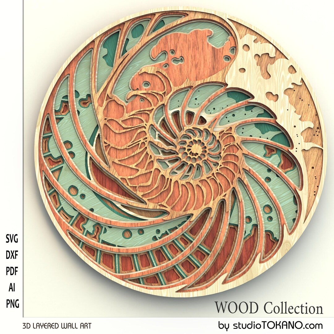 3D Layered Nautilus SVG, Shell Laser Cut File, Ocean Plywood Art Cut ...