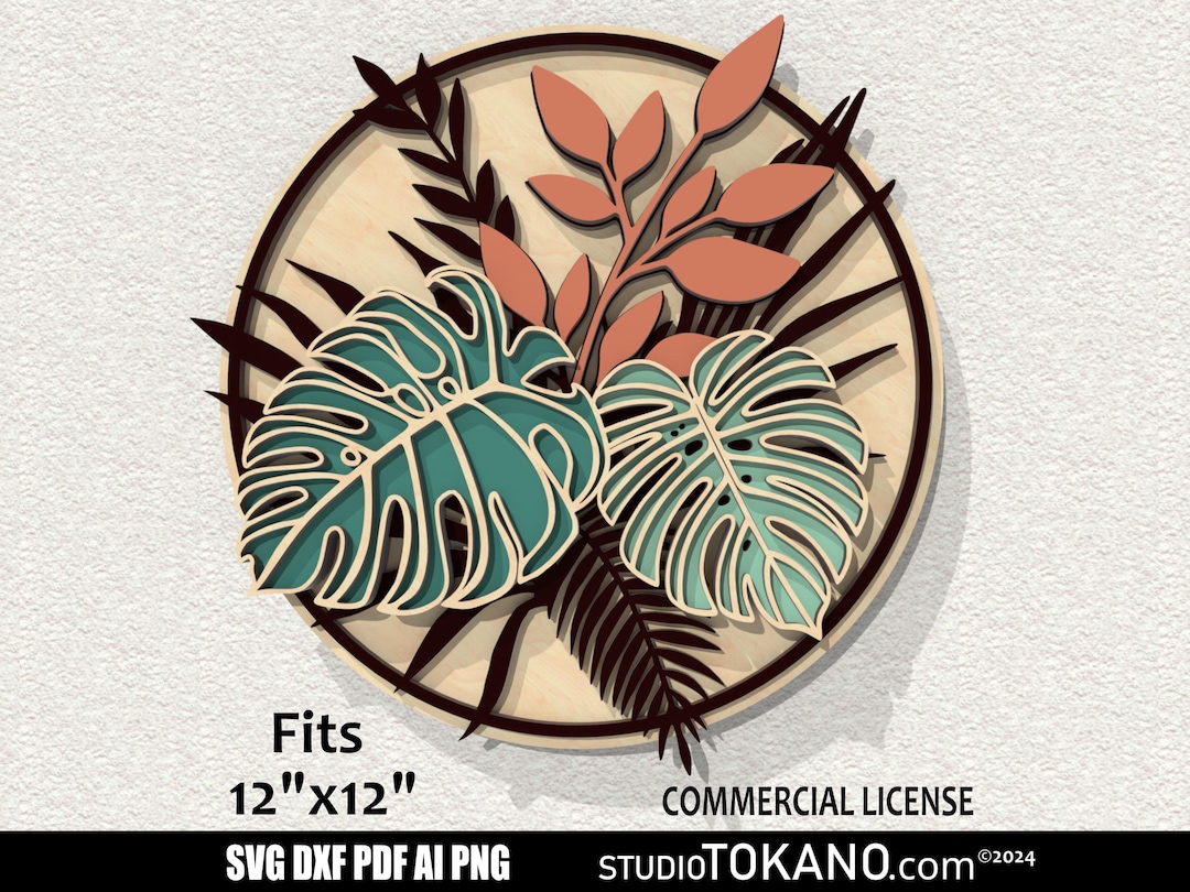 3D Svg for Layered Wooden Plywood Art, Tropical Monstera Leaves for ...