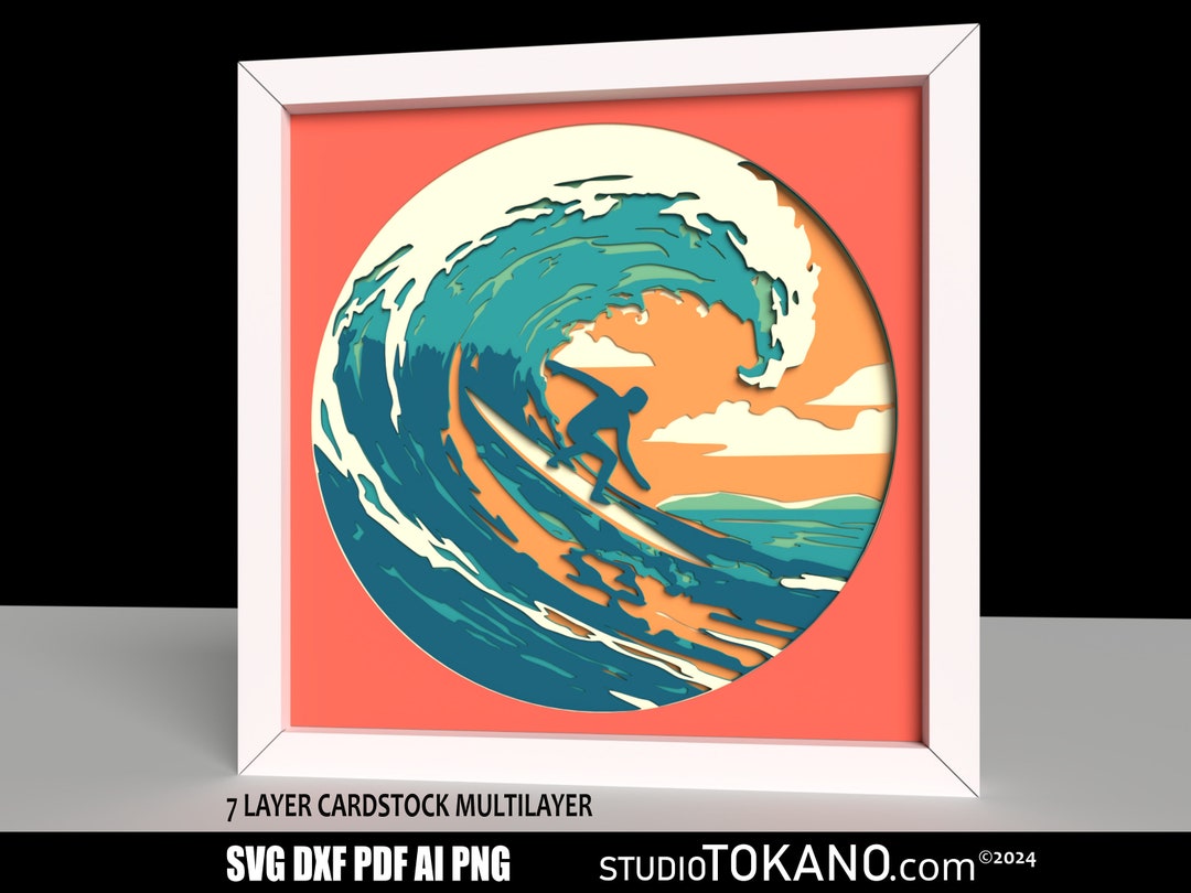 3D Layered SVG That Works for CRICUT! Multilayer Svg Wave Surfer ...
