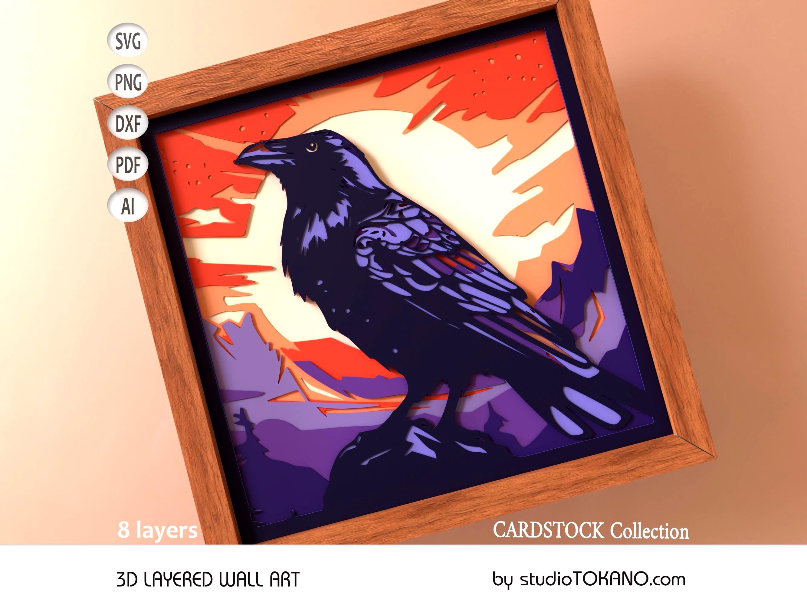3D Multilayer Cricut Svg Raven Crow Cardstock Mandala, Papercut Shadow ...