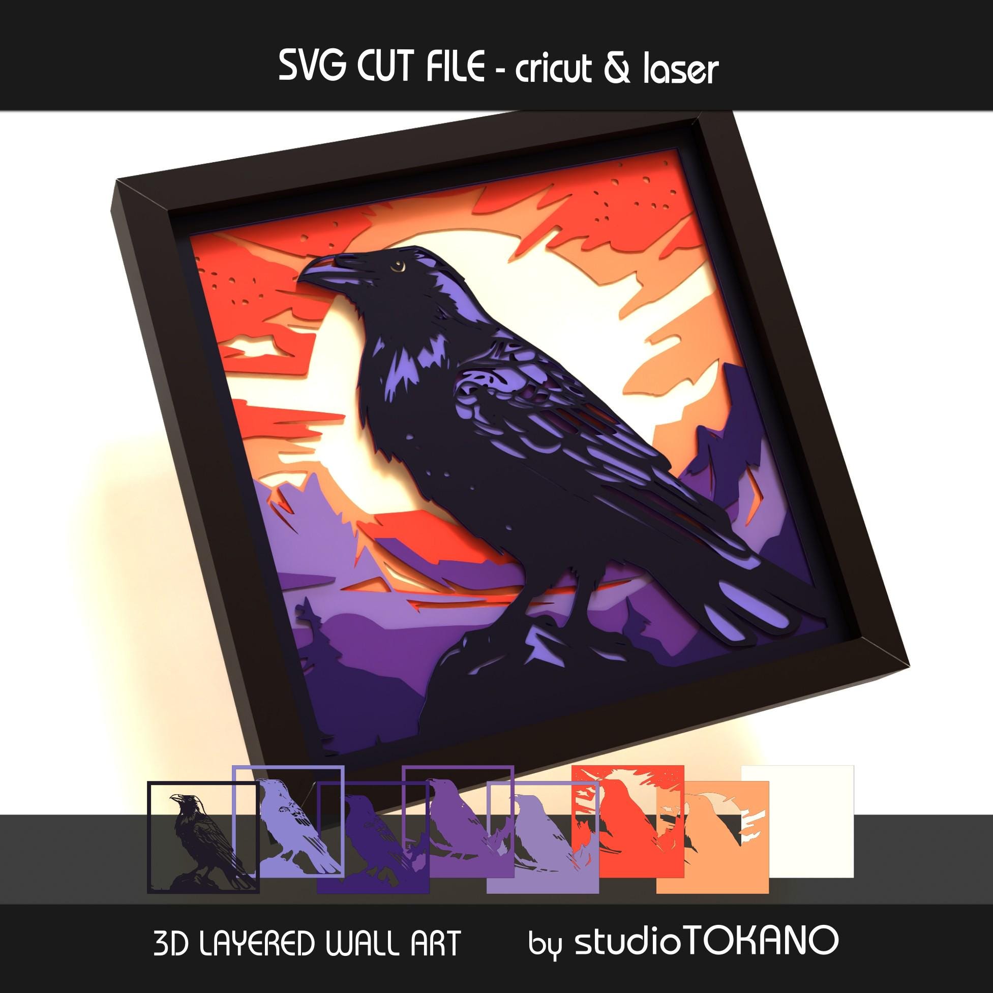 Raven Shadow Box SVG | 8 Layer 3D Bird Papercut | Cricut Laser Cut File ...
