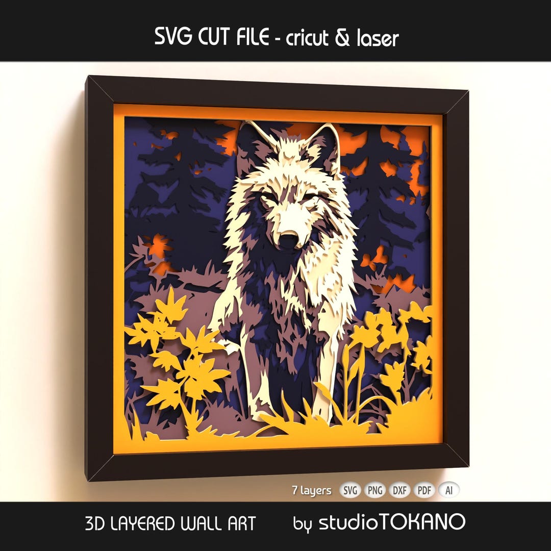Layered Wolf SVG Cut File | 7 Layer 3D Multilayer Papercut Shadow Box ...