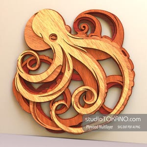 3D Layered Octopus SVG, Octopus Laser Cut File, Octopus Plywood Art Cut ...