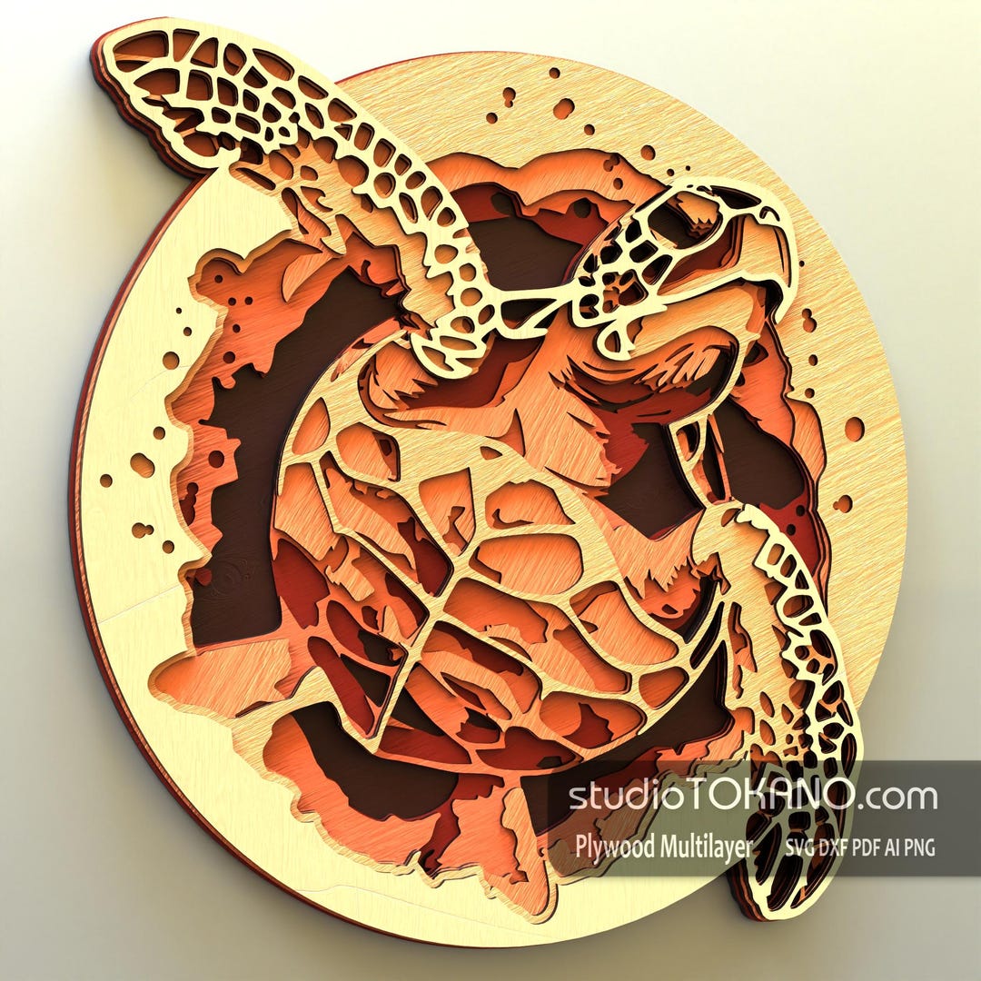 3D Multilayer Laser Cut Svg for Layered Wooden Plywood Wall Art "turtle ...