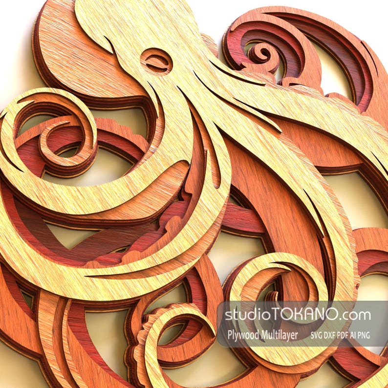 3D Layered Octopus SVG, Octopus Laser Cut File, Octopus Plywood Art Cut ...