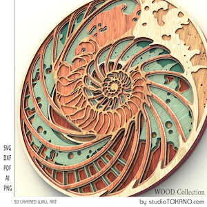 3D Layered Nautilus SVG, Shell Laser Cut File, Ocean Plywood Art Cut ...