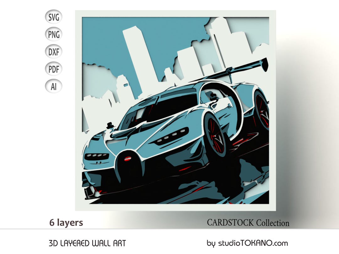 3D SVG Shadowbox, Layered Cardstock Bugatti Chiron Paper Cut for Cricut ...