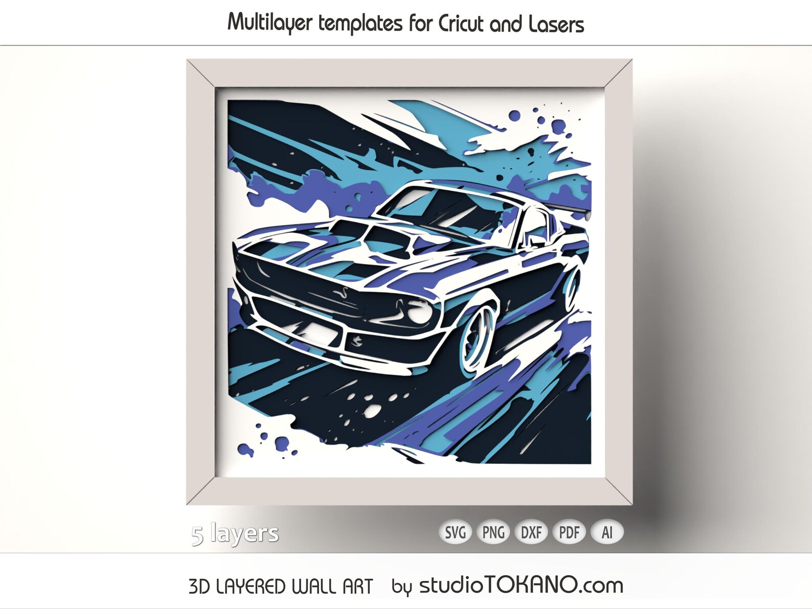 3D SVG Shadowbox, Layered Cardstock Ford Mustang Shelby Paper Cut for ...