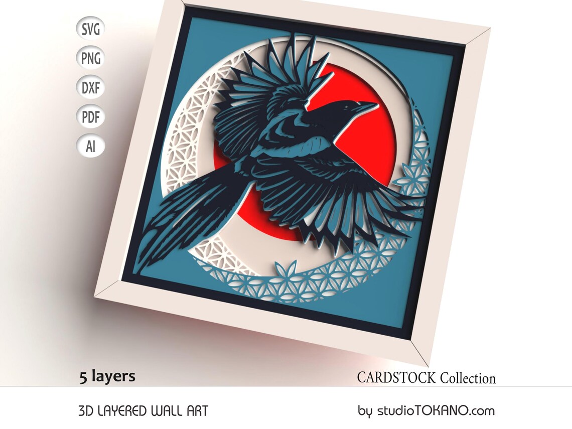3D Layered SVG That Works for CRICUT! Multilayer Svg Raven, Cardstock ...