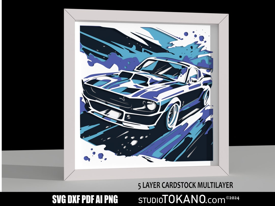 3D SVG Shadowbox, Layered Cardstock Ford Mustang Shelby Paper Cut for ...