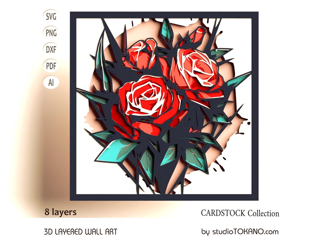 3D Roses SVG, Layered Roses Cutting File SVG, Floral Paper Cut ...