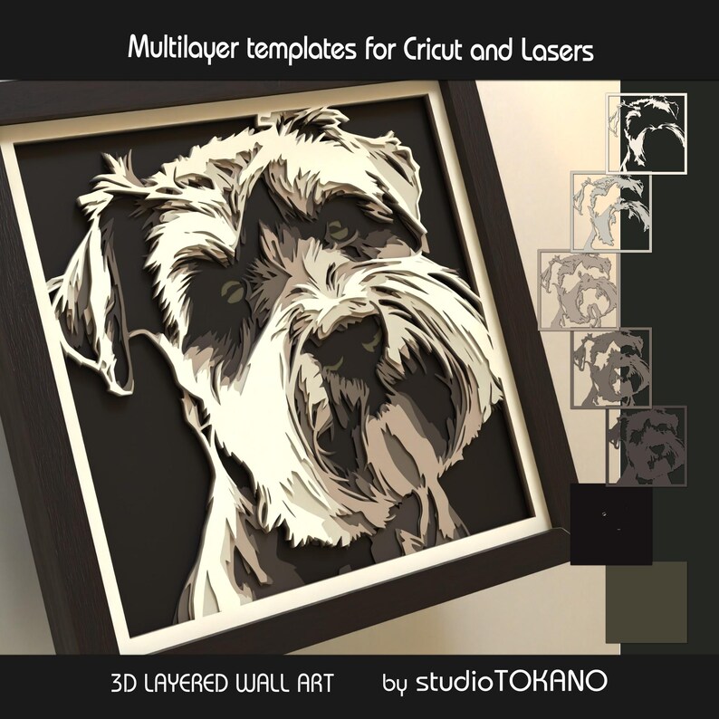 3D Schnauzer Dog SVG for Cricut, Silhouette, Laser. Layered Cardstock ...