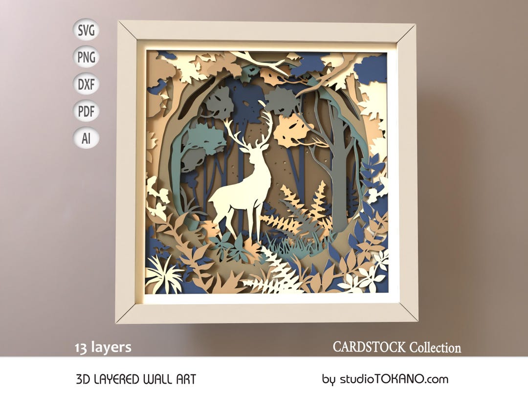 3D Deer Forest Shadow Box SVG | Layered Nature Cricut File | Glowforge ...