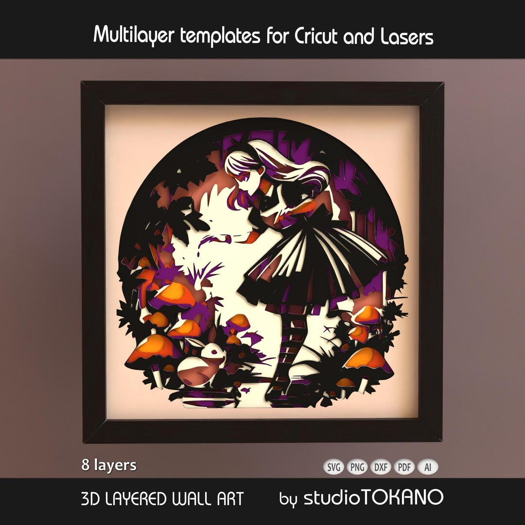 3D Layered Alice Shadow Box | Laser SVG for Cricut | Papercut Template ...
