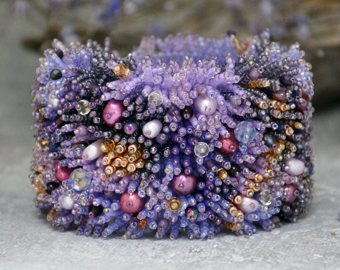 Beaded Wide Bracelet. Extra Wide Bracelet. Purple Wide Cuff - Etsy