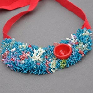 Tutorial Necklace on Ribbons. Beaded Necklace Handmade Tutorial. DIY Necklace. Collar Seed Beads ...