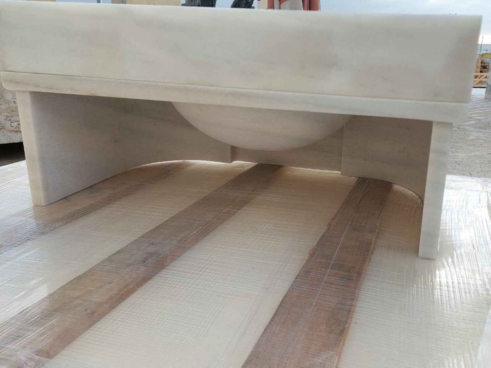 Classical Formed Polished Carrara White Marble Wall Mount Sink With Backsplash, Rustic Bathroom ...