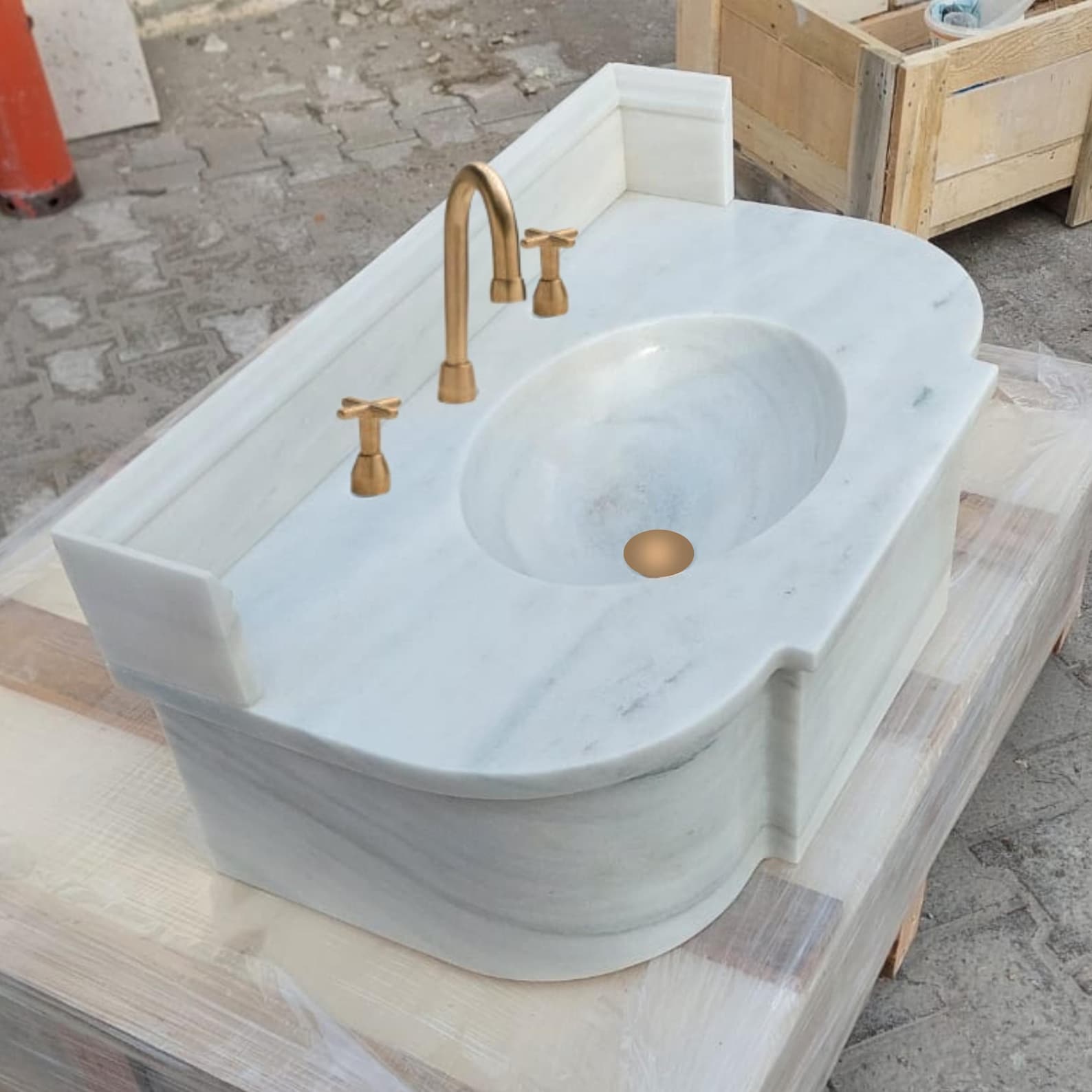 Classical Formed Polished Carrara White Marble Wall Mount Sink With ...