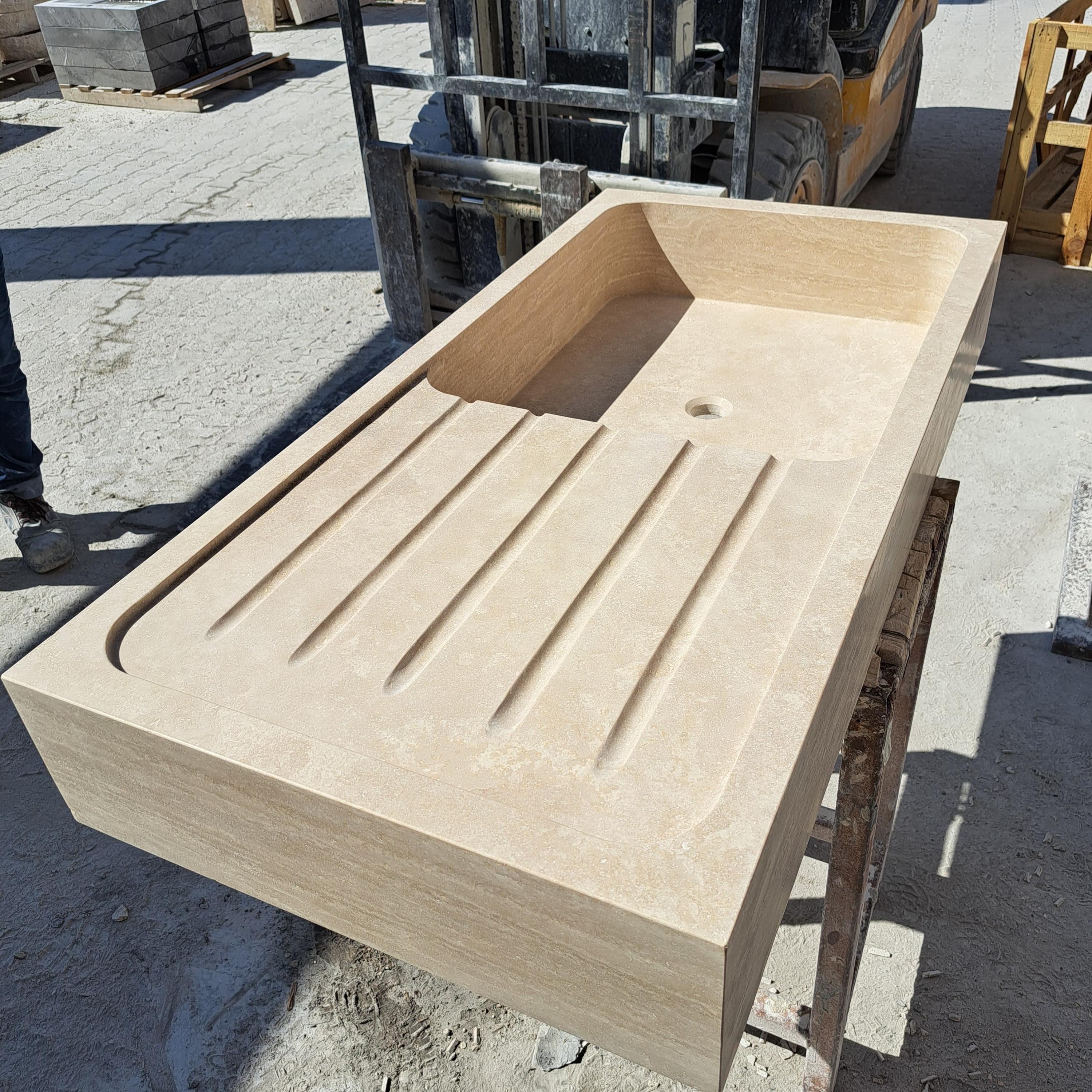 Marble Kitchen Sink, Custom Stone Sink With Drainboard for Kitchen ...