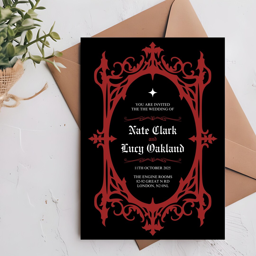 Gothic Wedding Invitation, Black and Red Template Wedding Invite ...