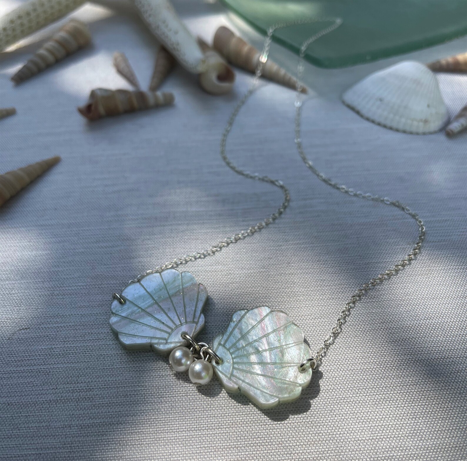 Ocean Seashell Pearl Necklace Beach Shell Pendant Shell | Etsy