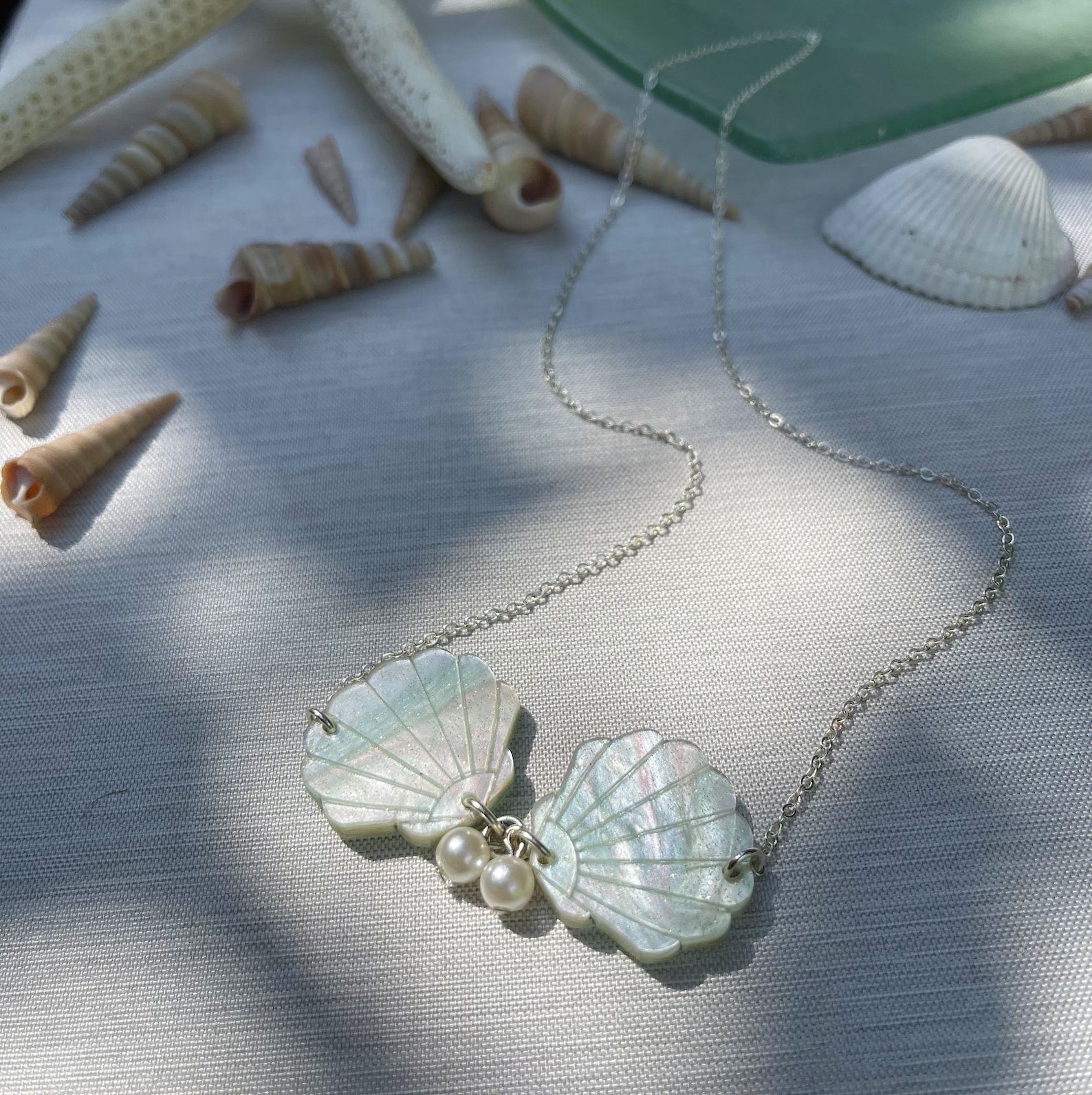 Ocean Seashell Pearl Necklace Beach Shell Pendant Shell | Etsy
