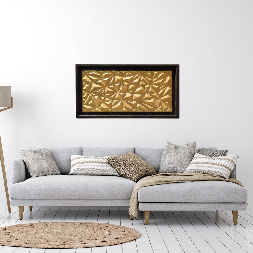 Rustic Gold Color Wood Wall Art Natural Texture Sculpture Large ...