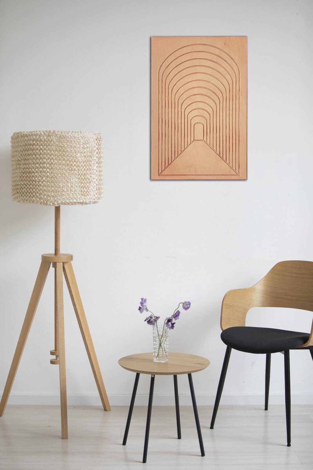 Geometric Circular Wooden Wall Art, Carved Line Wooden Wall Decor, Mid ...