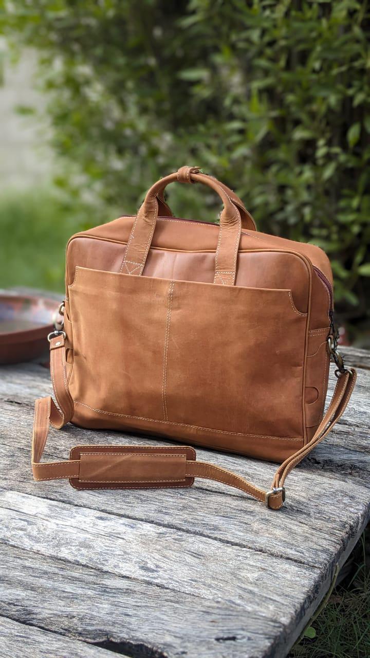 Premium Camel Brown Leather Laptop Bag Stylish and Durable Computer ...
